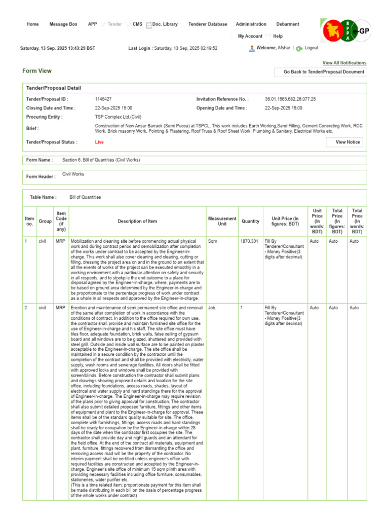 Boq- Civil Work | PDF | Screw | Brick