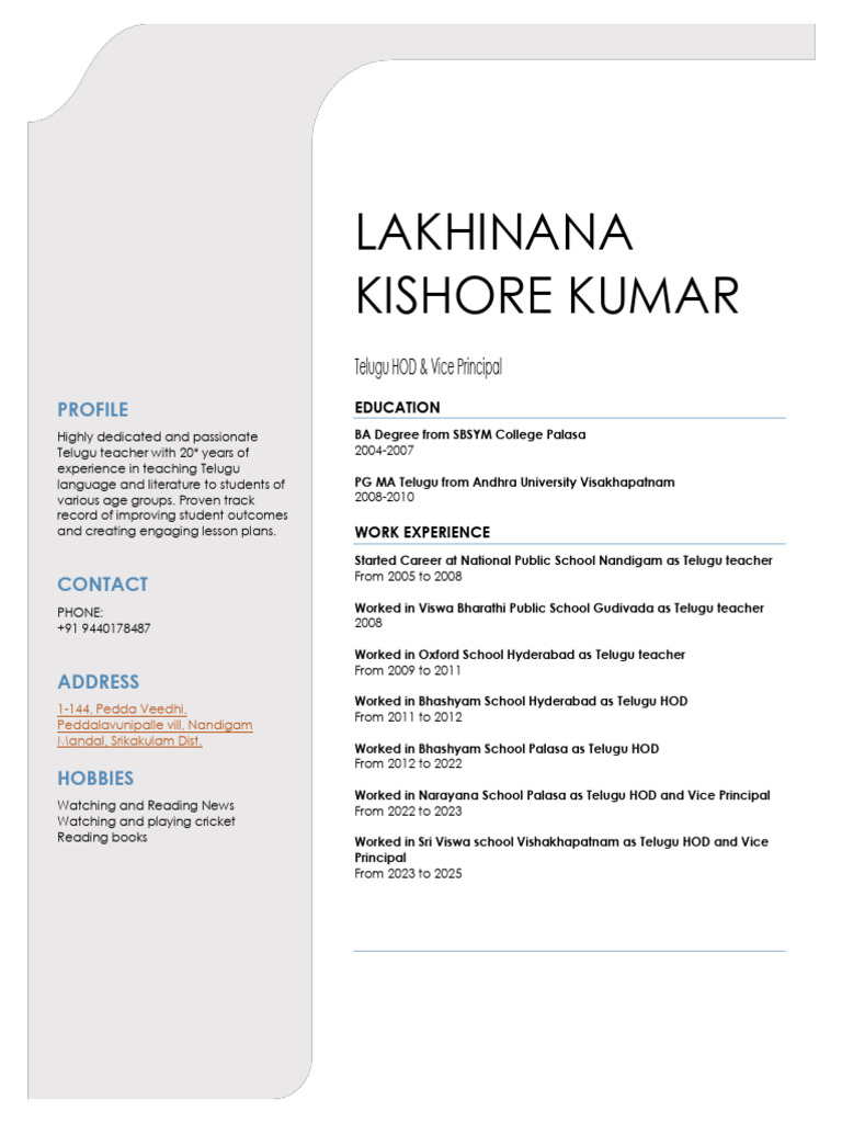 Lakhinana Kishore Kumar Resume | PDF