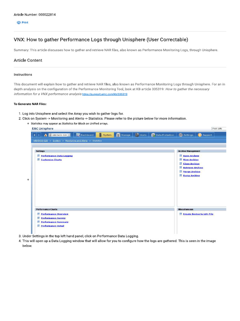 VNX How To Gather Performance Logs Through Unisphere (User Correctable ...