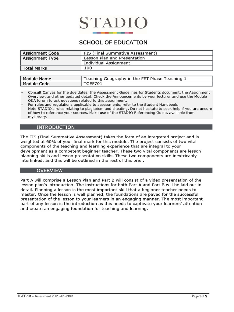 TGEF701 Lesson Plan & Presentation Guide | PDF | Lesson Plan | Turnitin