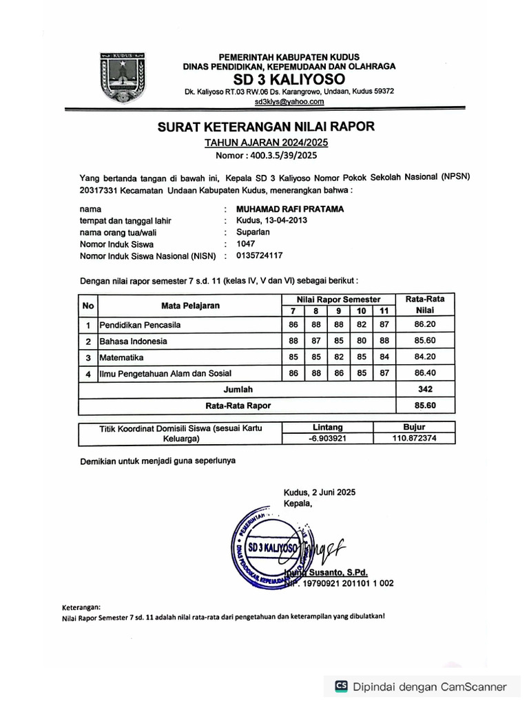Surat Keterangan Nilai Rapot | PDF