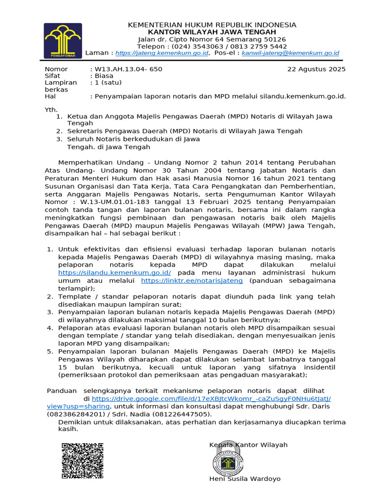 2025-08-22 Surat Penggunaan Silandu Dalam Penyampaian Laporan Notaris Dan MPD+Lampiran | PDF
