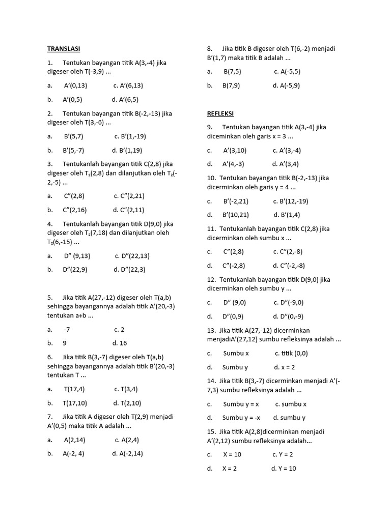 Soal Transformasi Geometri 9 SMP #1 | PDF