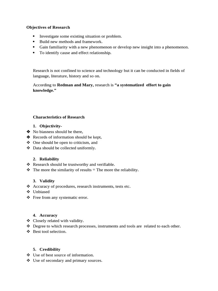 Research - Objectives and Characteristics | PDF