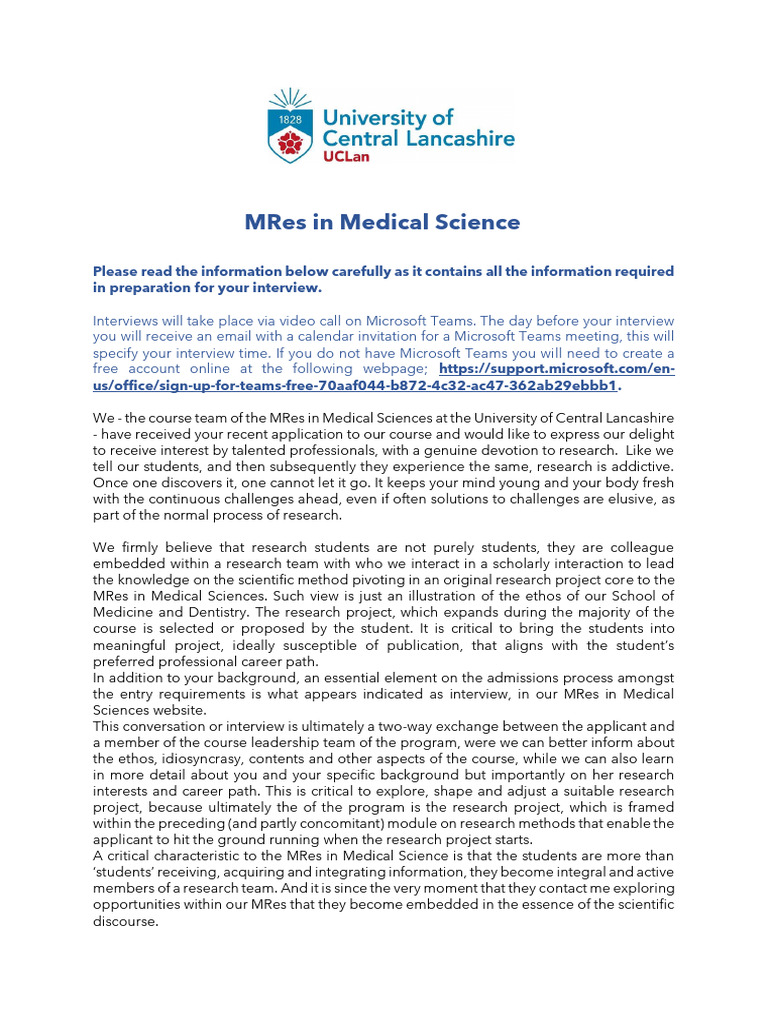MRes Medical Sciences Interview Guide | PDF | Science