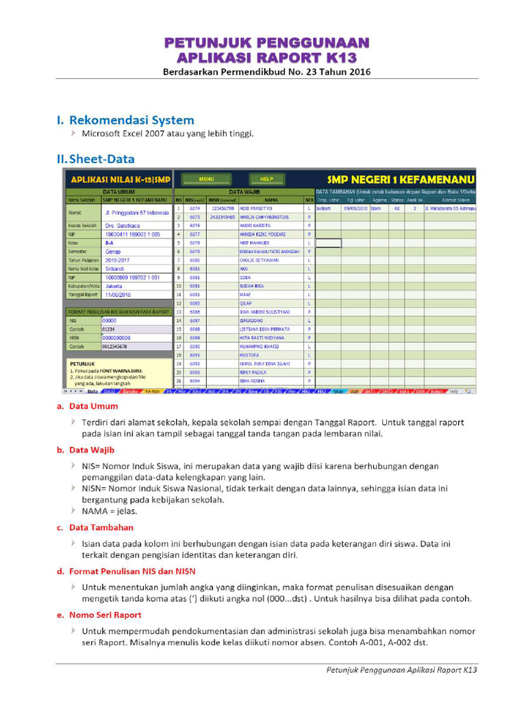 Tutorial Aplikasi Raport K-13 | PDF