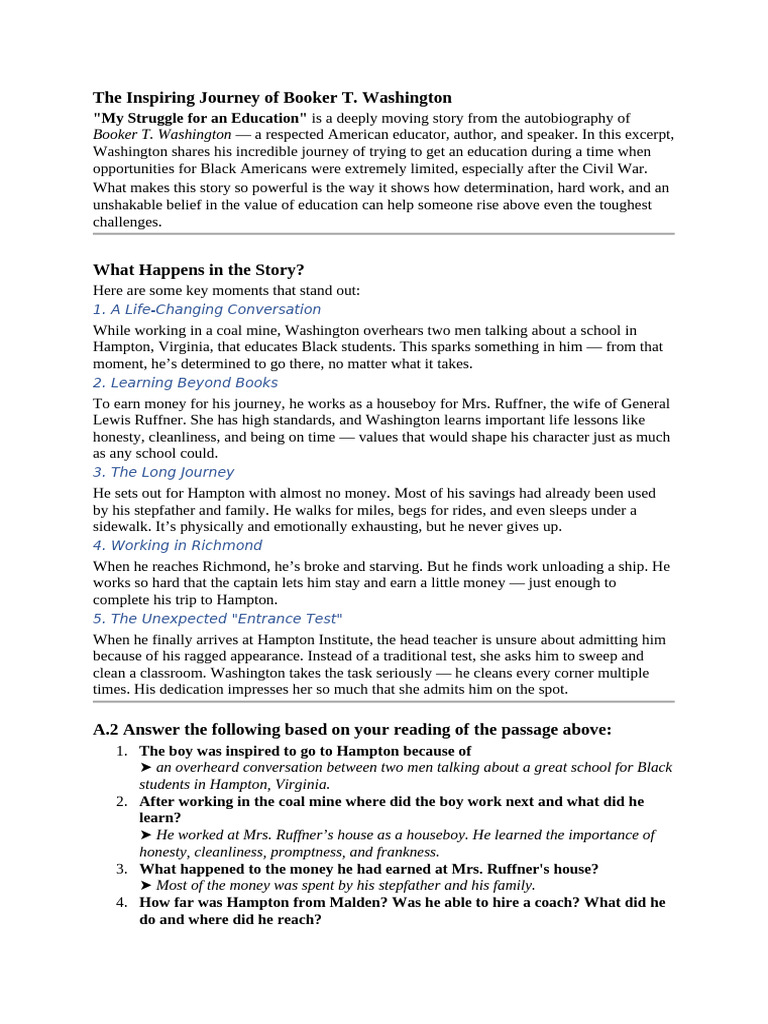 Character Traits of Booker T. Washington | PDF