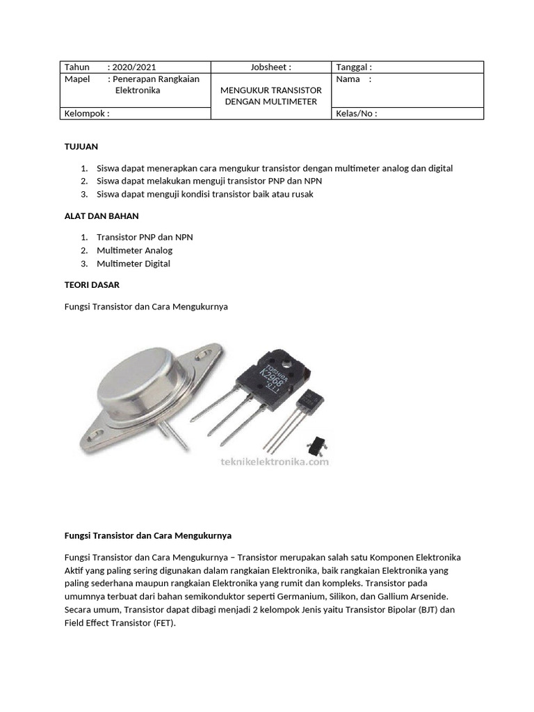 JOBSHEET Uji TR | PDF