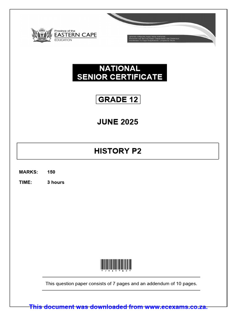 History p2 Gr12 QP JCT 2025 Eng D - Watermark | PDF