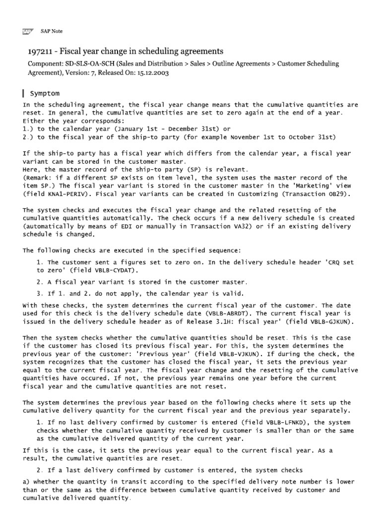 Fiscal Year Change in Scheduling Agreement | PDF