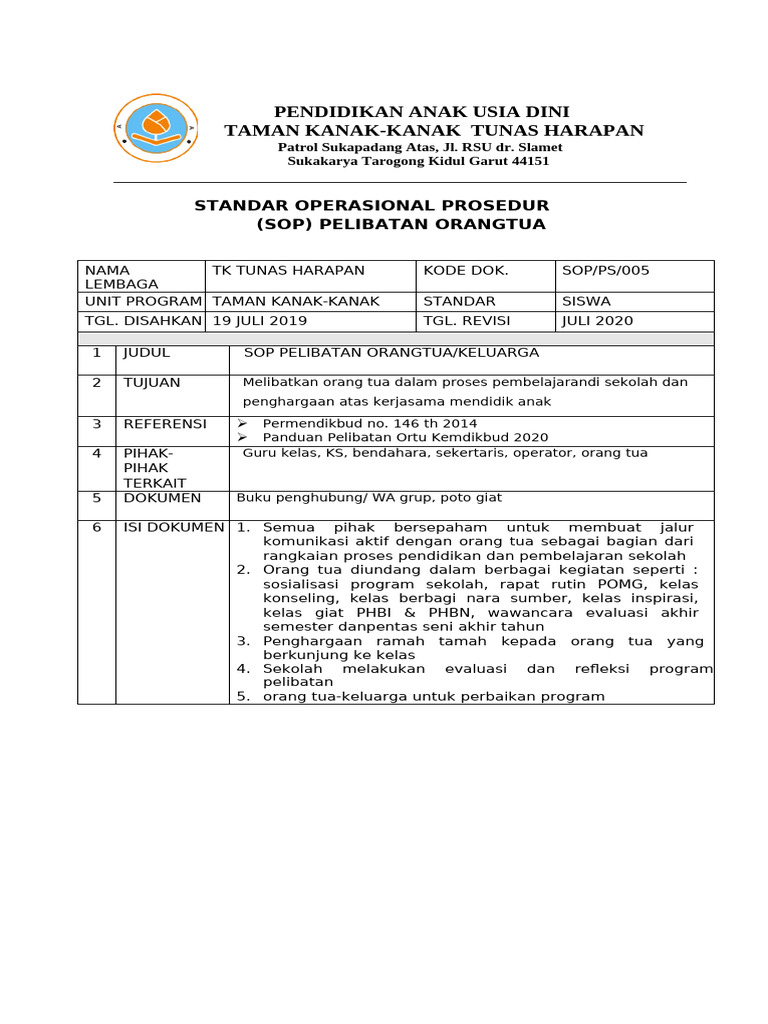 SOP Pelibatan Ortu | PDF