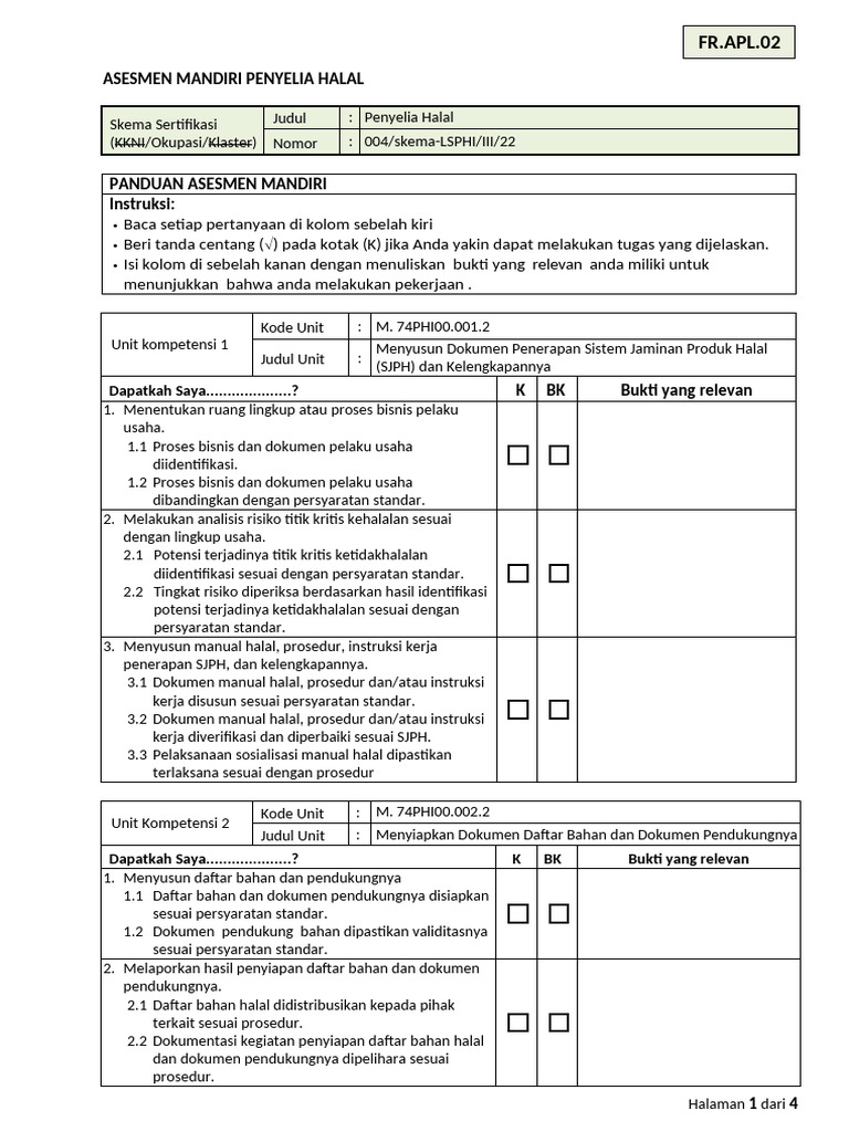 FR - APL 02. Asesmen Mandiri PHI | PDF