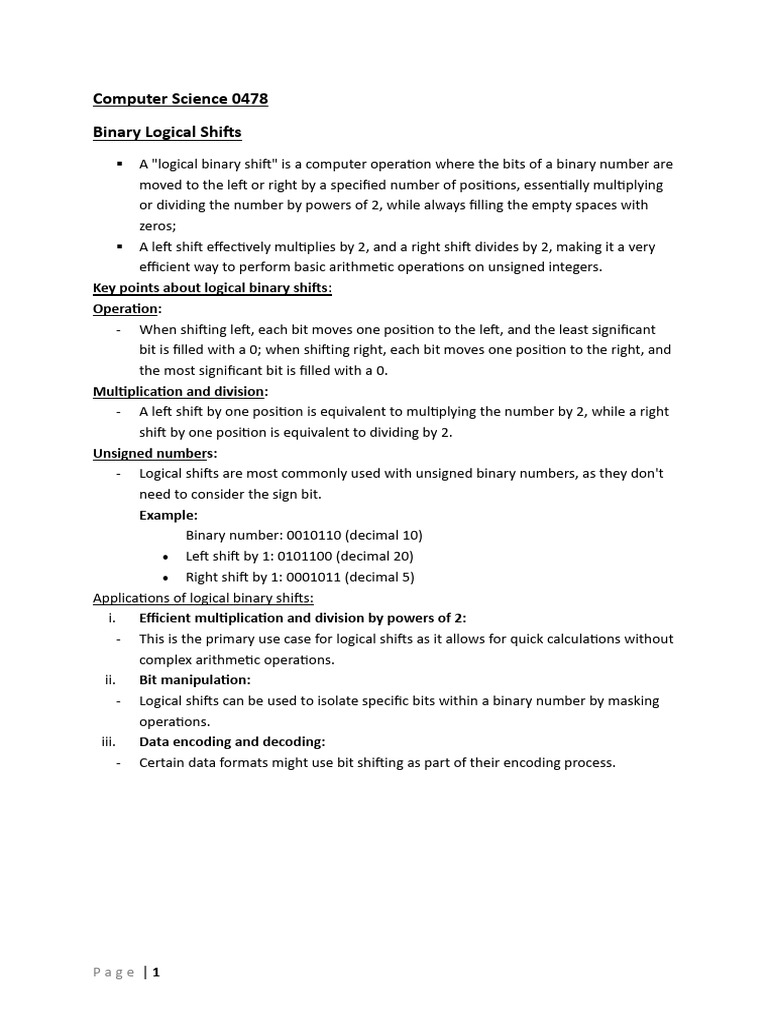 Understanding Logical Binary Shifts | PDF