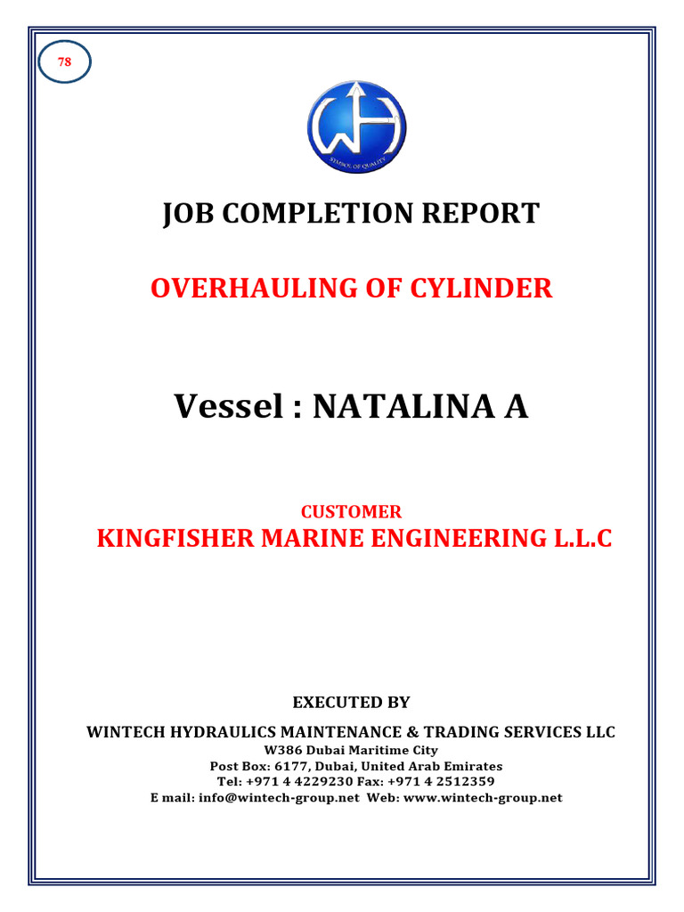 Cylinder Overhaul Report for Kingfisher | PDF
