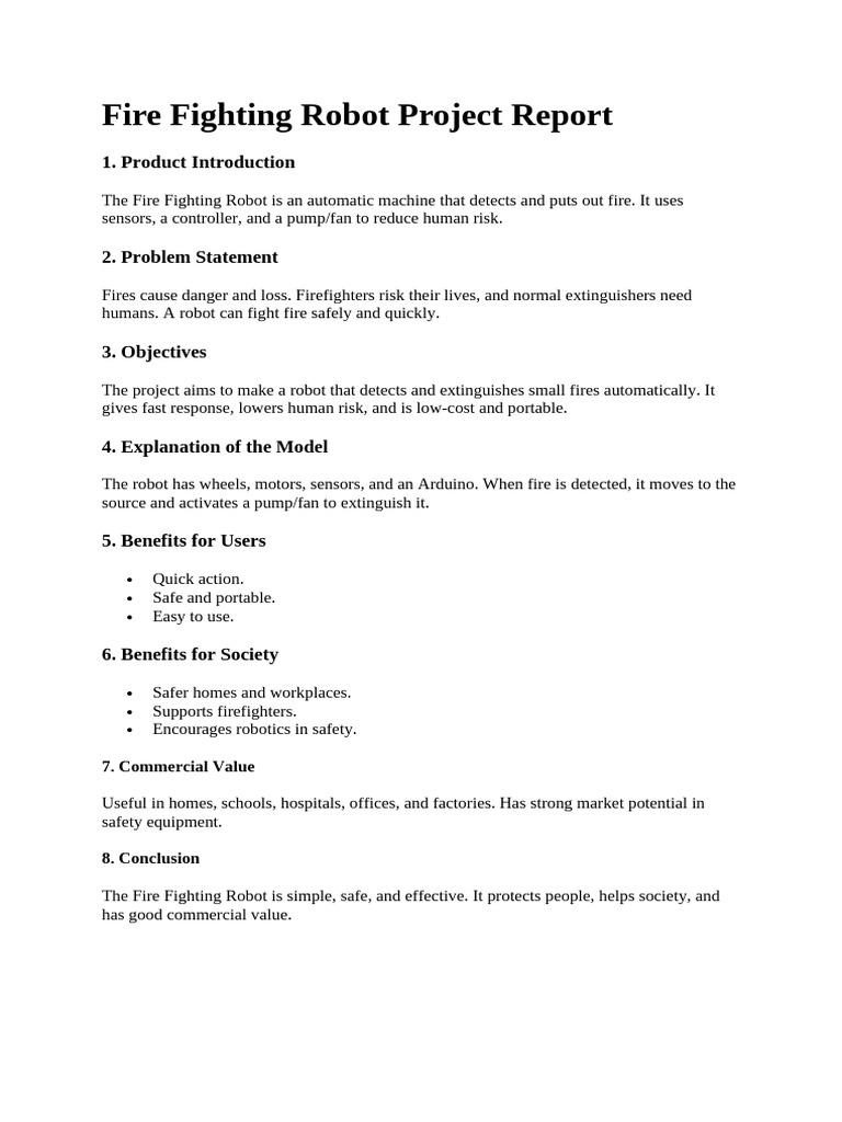 Fire Fighting Robot Project Overview | PDF