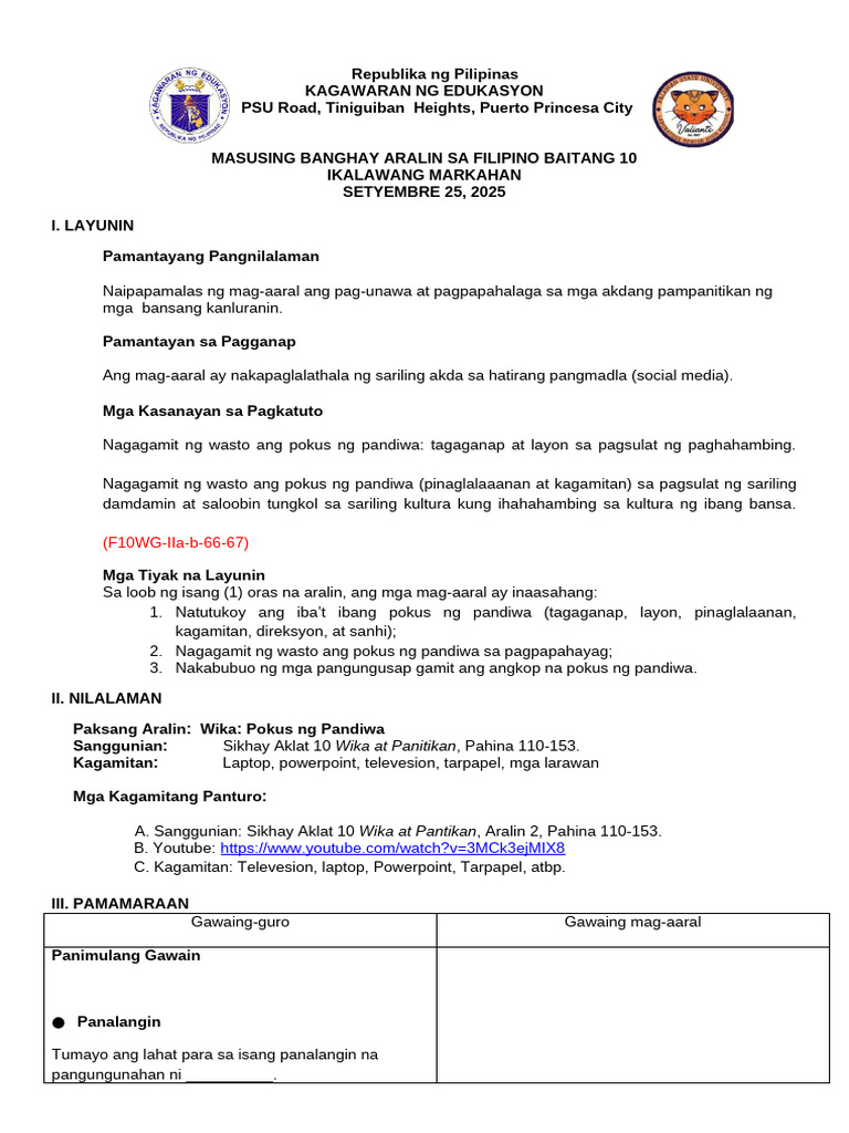 Detailed Lesson Plan (Filipino 10) - Del Mundo | PDF