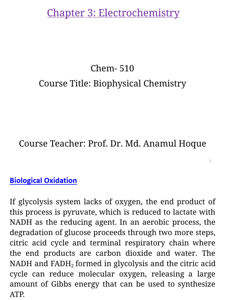 Chapter 3 - Electrochemistry | PDF | Electron Transport Chain | Membrane Potential