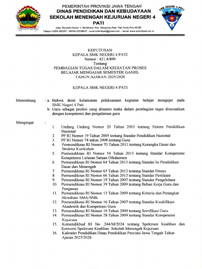 Sk Pembagian Jam Mengajar Dapodik Tw 3 | PDF