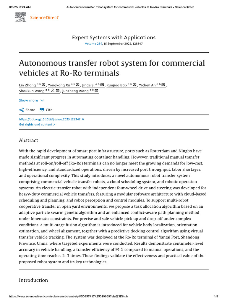 Autonomous Transfer Robot System For Commercial Vehicles | PDF