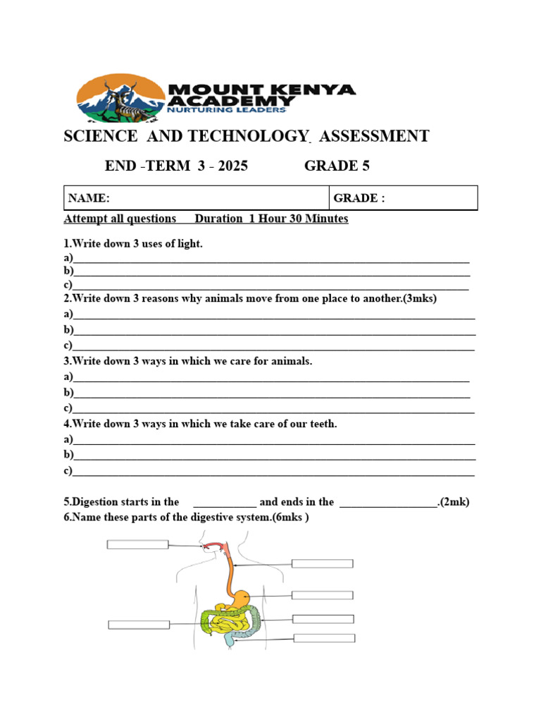 2025 - Science Assessment Grade 5 - End Term 3 | PDF | Water