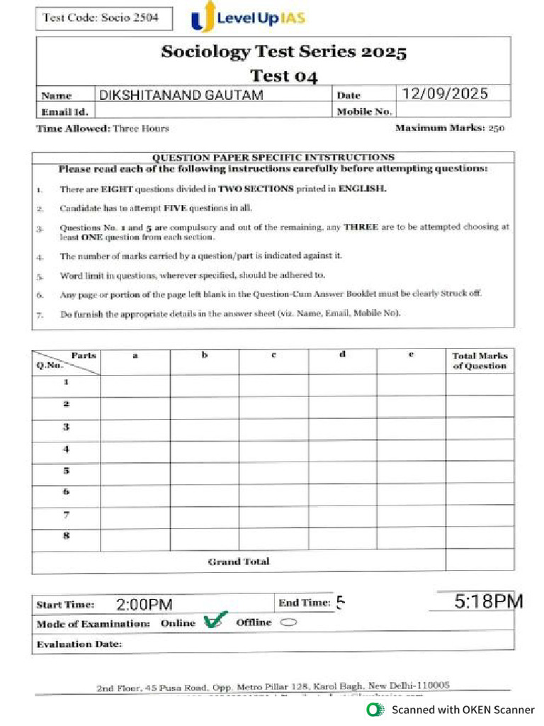Sociology Mock Test Upsc Mains | PDF