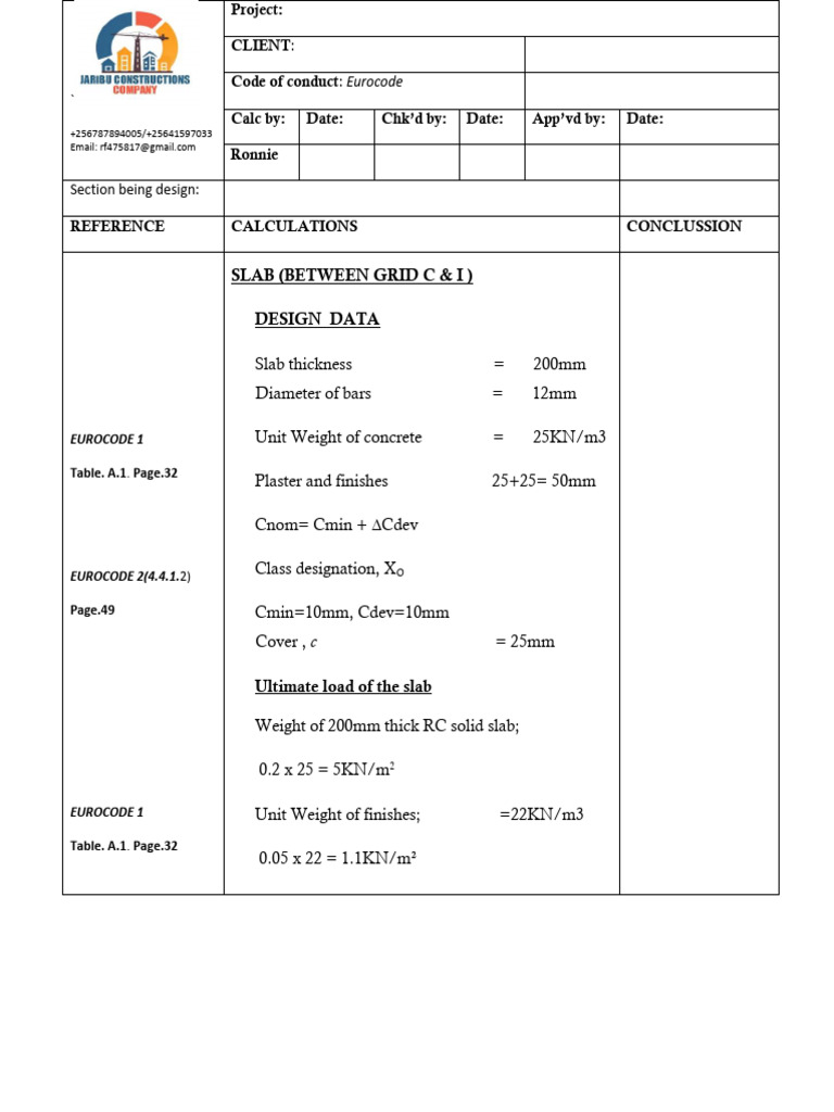 Slab Tedds Calc Sheet | PDF