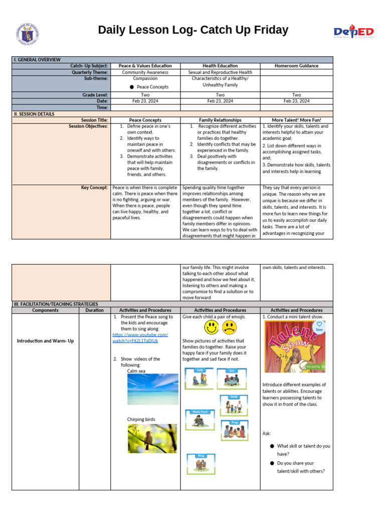 Catch-Up Friday: Peace Education Activities | PDF | Peace | Cognition