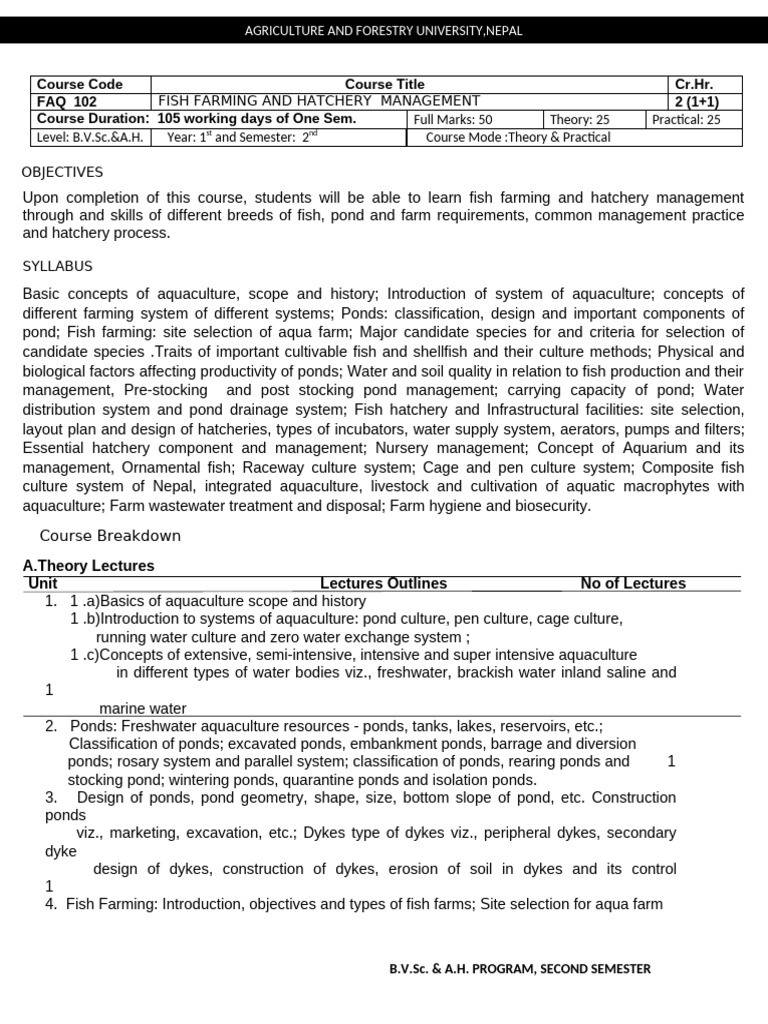 Aquaculture New Syllabus | PDF | Aquaculture | Pond