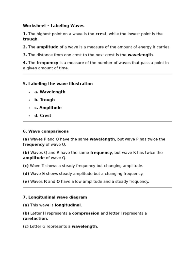 Label Parts of A Wave - Answer Key | PDF