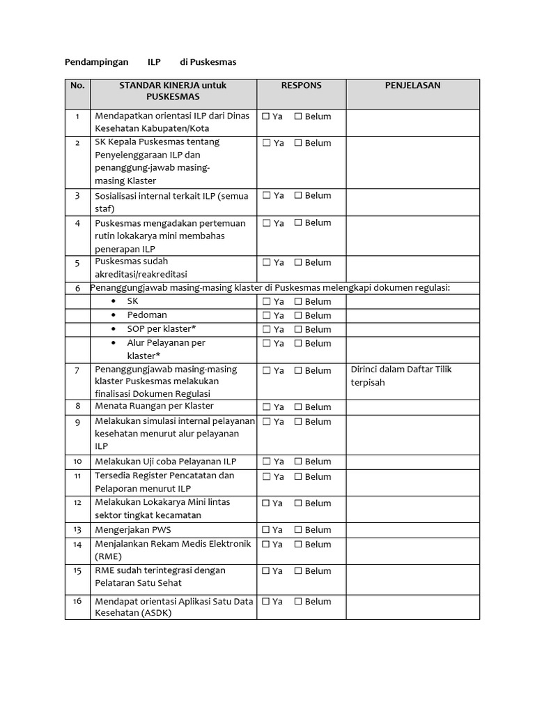 Form Pendampingan ILP Di Puskesmas | PDF
