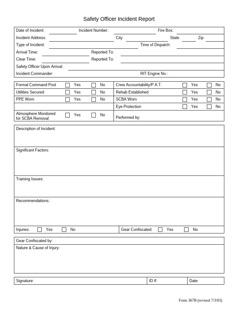 Safety Officer Incident Report Template | PDF