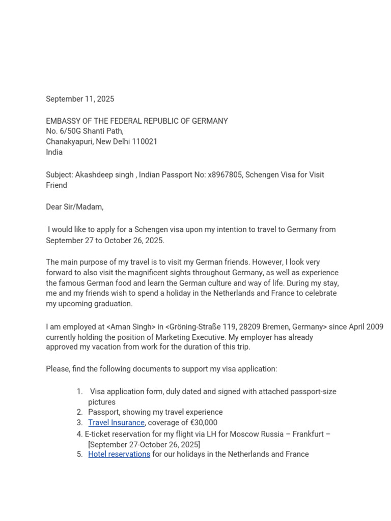 Schengen Visa Invitation Letter for Germany | PDF | Travel Visa