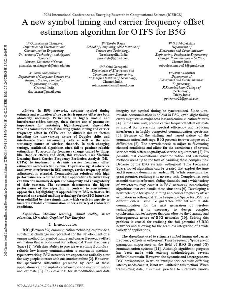 A New Symbol Timing and Carrier Frequency Offset Estimation Algorithm ...