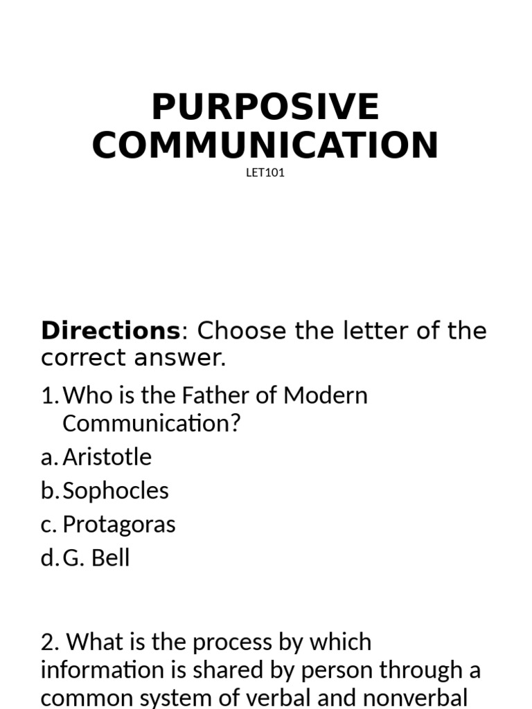 Purposive Communication Quiz Guide | PDF | Communication | Nonverbal ...