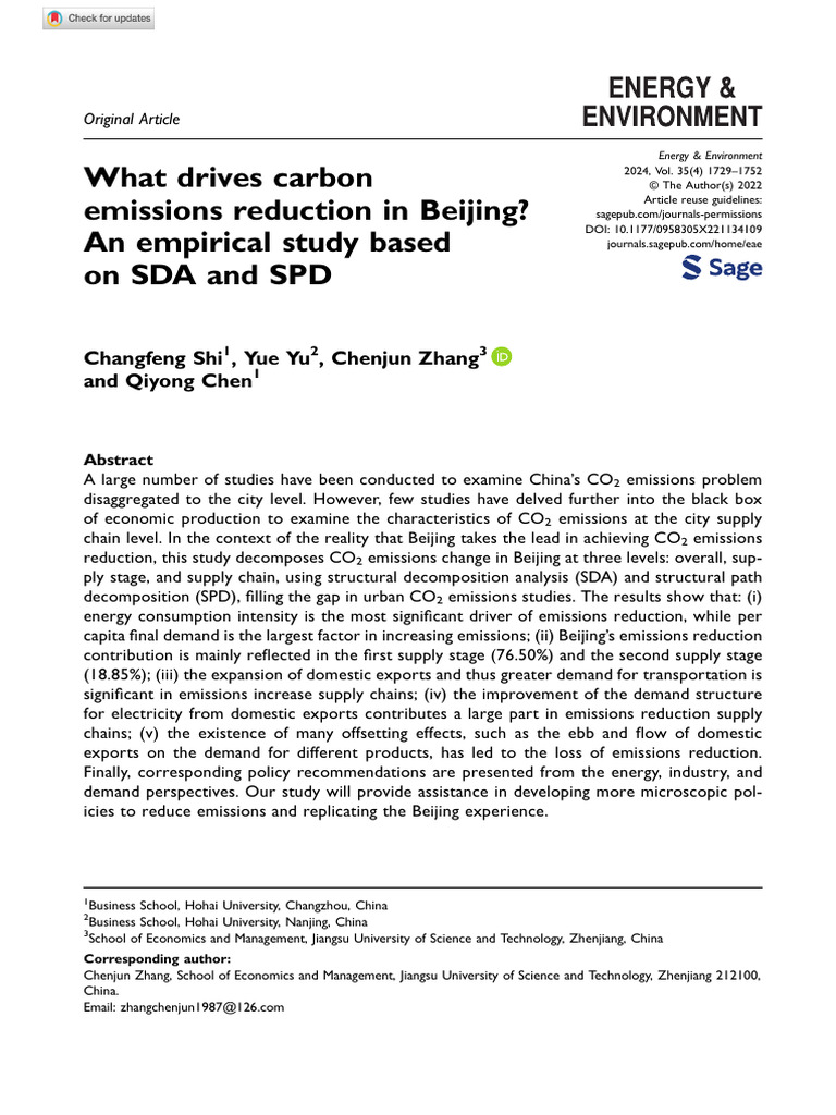 Shi Et Al 2022 What Drives Carbon Emissions Reduction in Beijing An ...