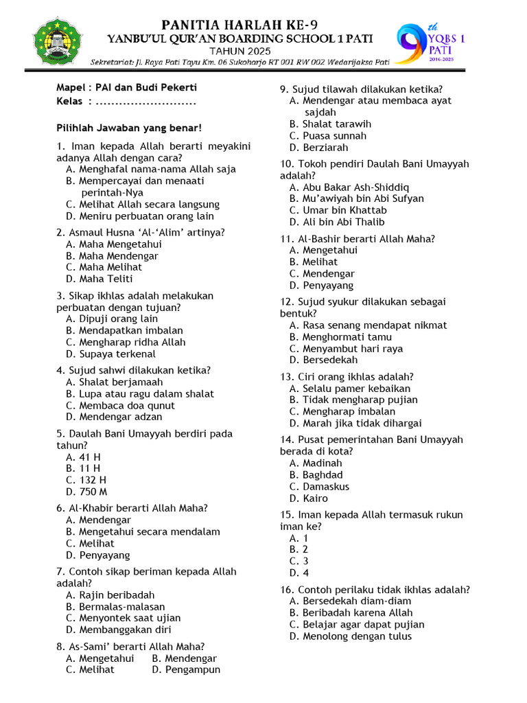 Soal Lomba Mapel Pai | PDF