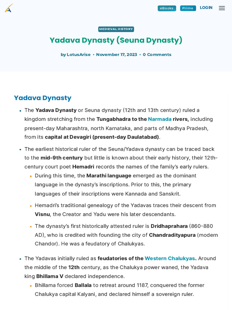 Yadava Dynasty: History and Legacy | PDF