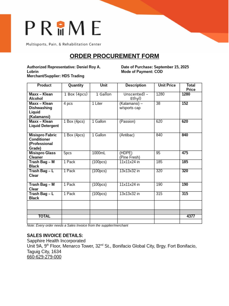 Order Procurement Form - 09152025 | PDF