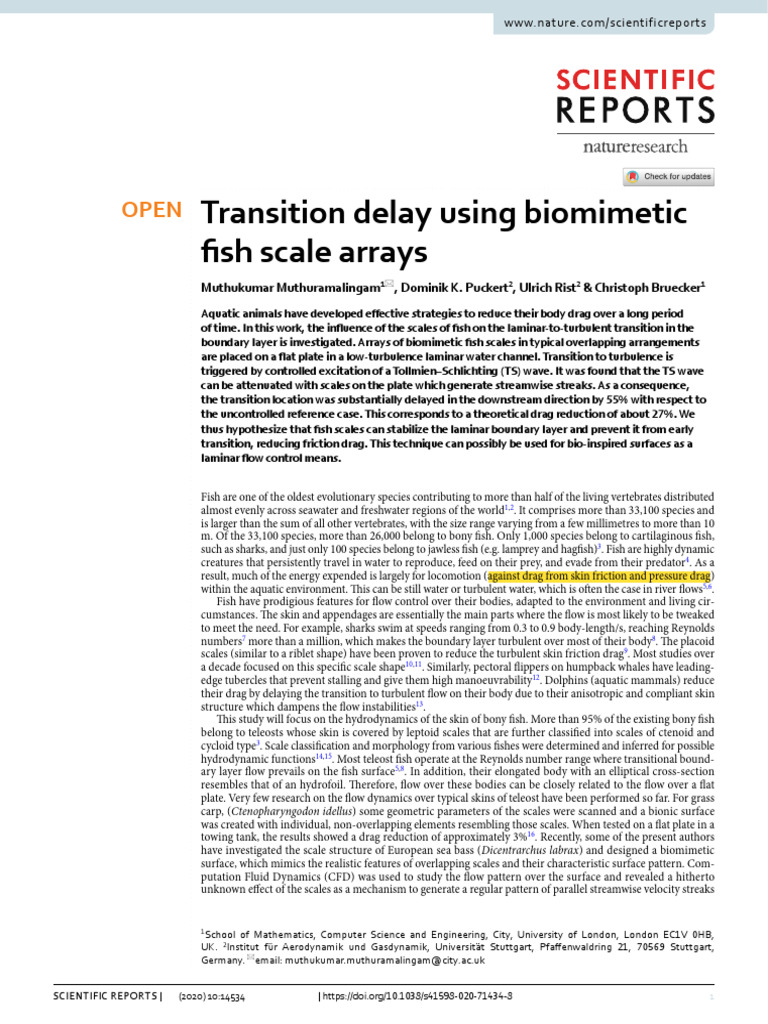 Transition Delay Using Biomimetic Fish Scale Arrays-2019 | PDF ...
