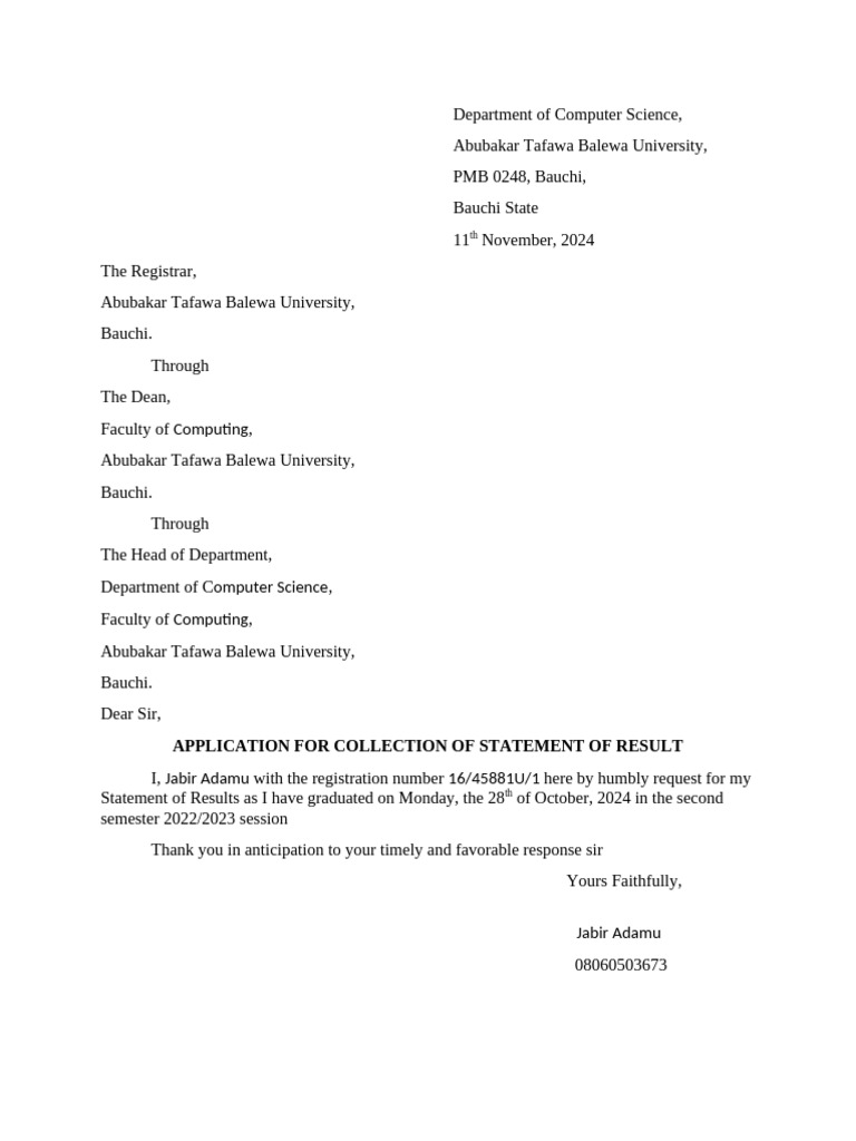 Jabir Collection of Result Letter | PDF