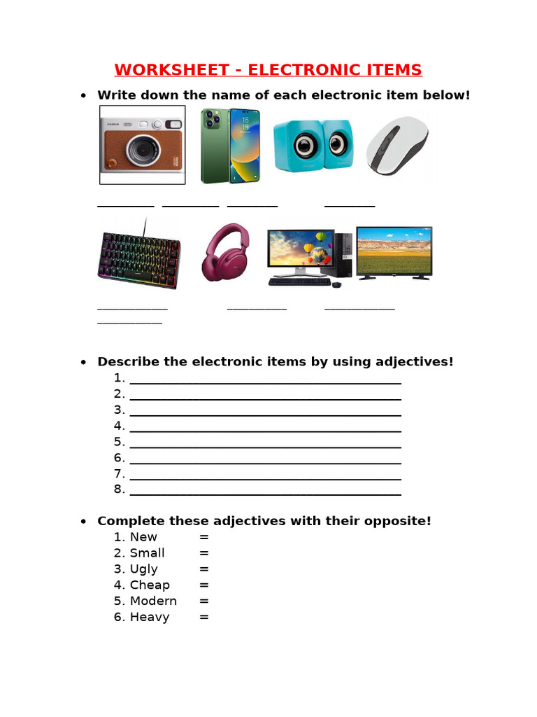 Electronic Items - Worksheet | PDF