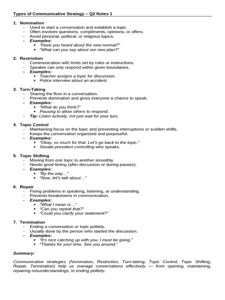 Types of Communicative Strategy | PDF