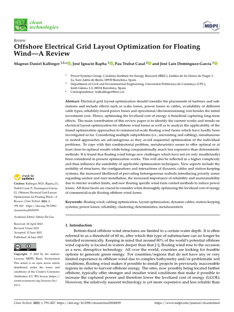Offshore Electrical Grid Layout Optimization For Floating Wind-A Review ...