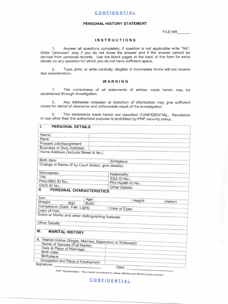 CBI Personal History Statement Form | PDF | Government