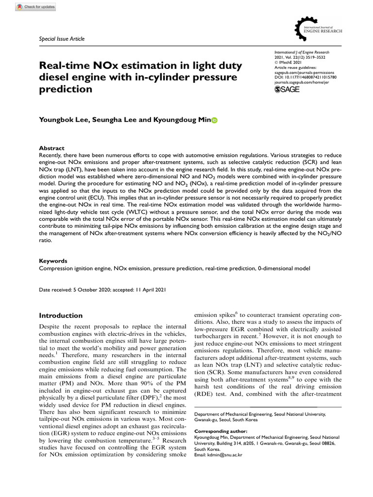Real-time NOx Estimation in Diesel Engines | PDF | Combustion | N Ox