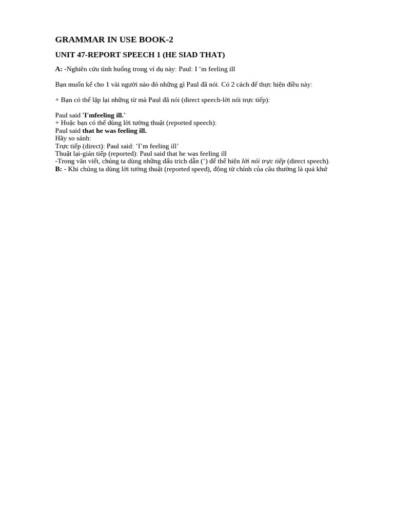 Reported Speech: Unit 47 Overview | PDF
