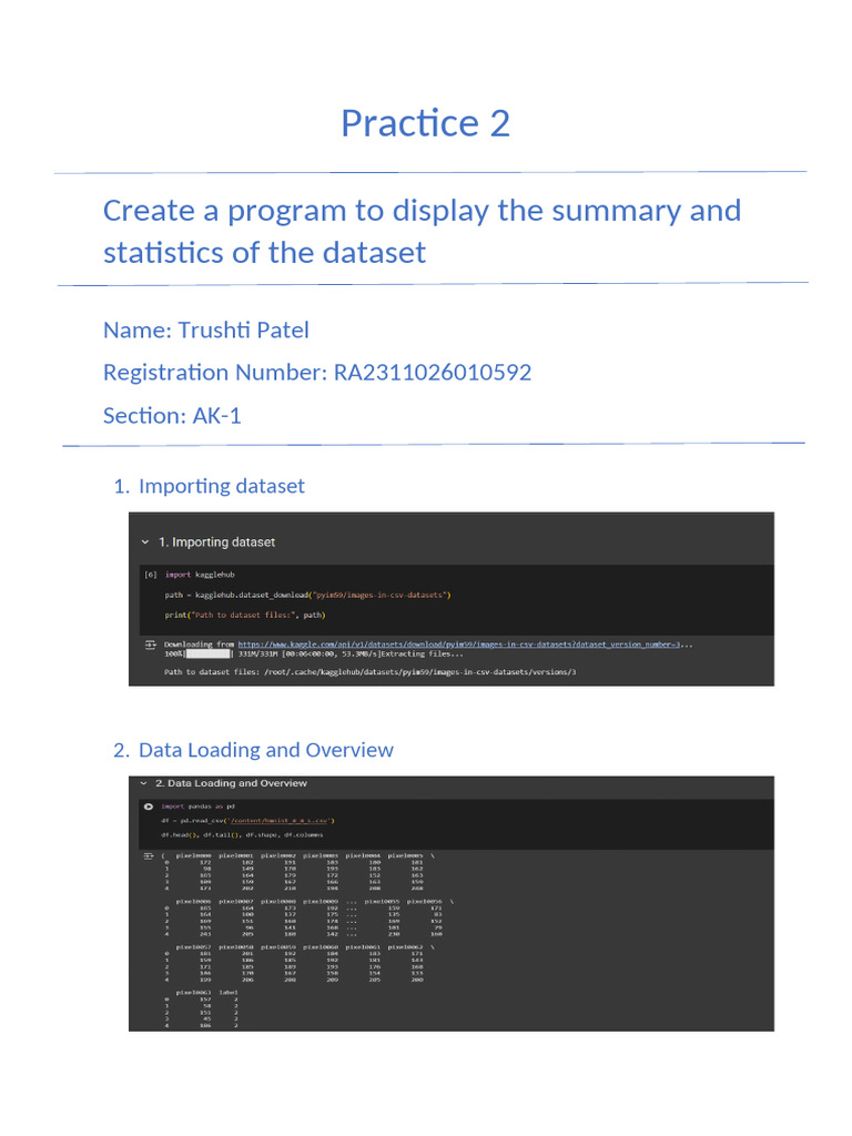 Practice 2: Create A Program To Display The Summary and Statistics of ...