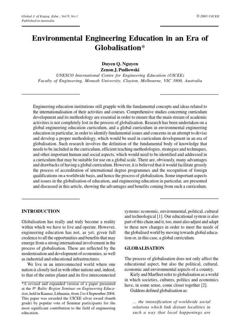 Environmental Engineering Education in An Era of Global Is at Ion | PDF ...