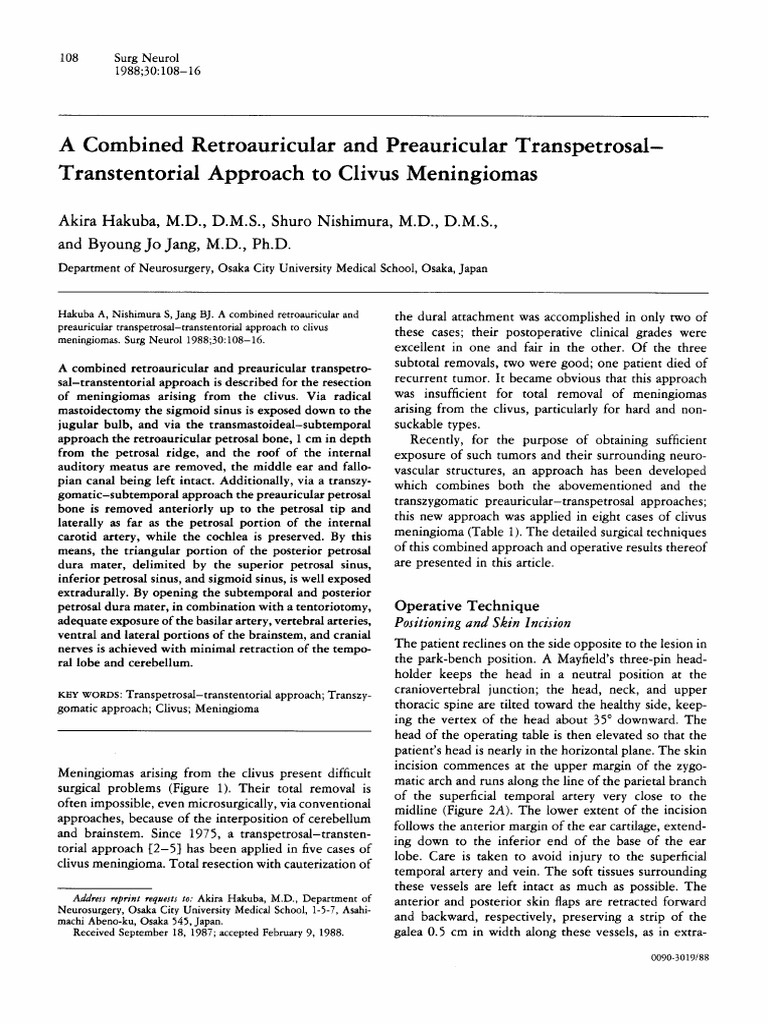 A Combined Retroauricular and Preauricular TranspetrosalTranstentorial ...