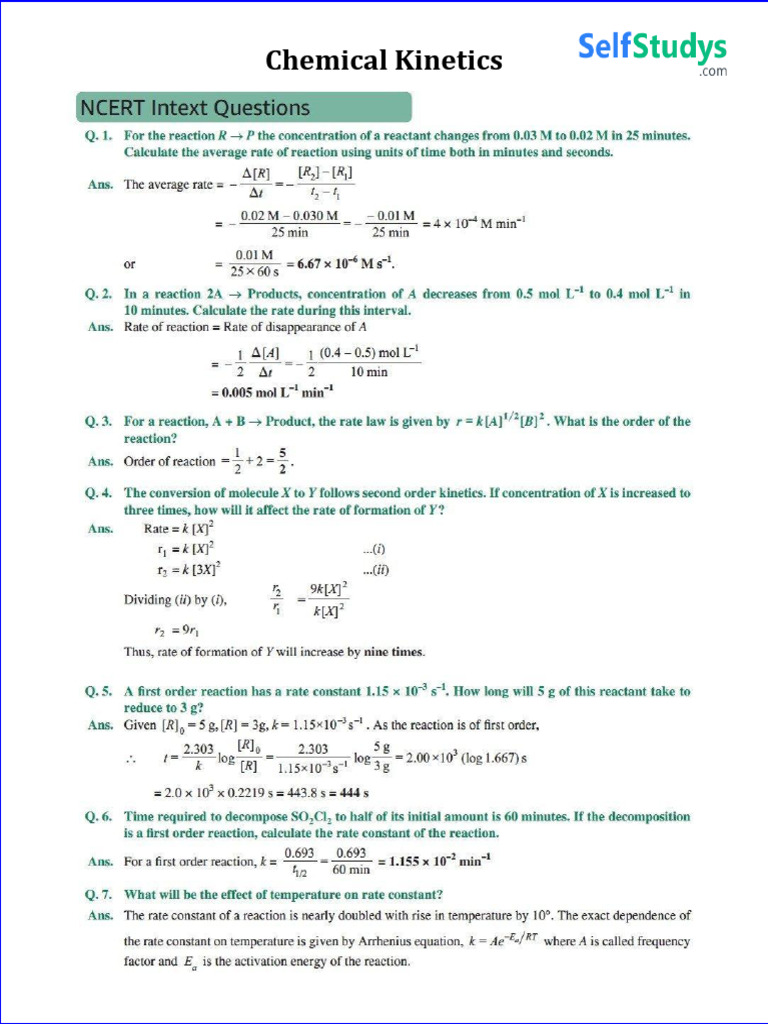 Class 12 Chemical Kinetics Guide | PDF